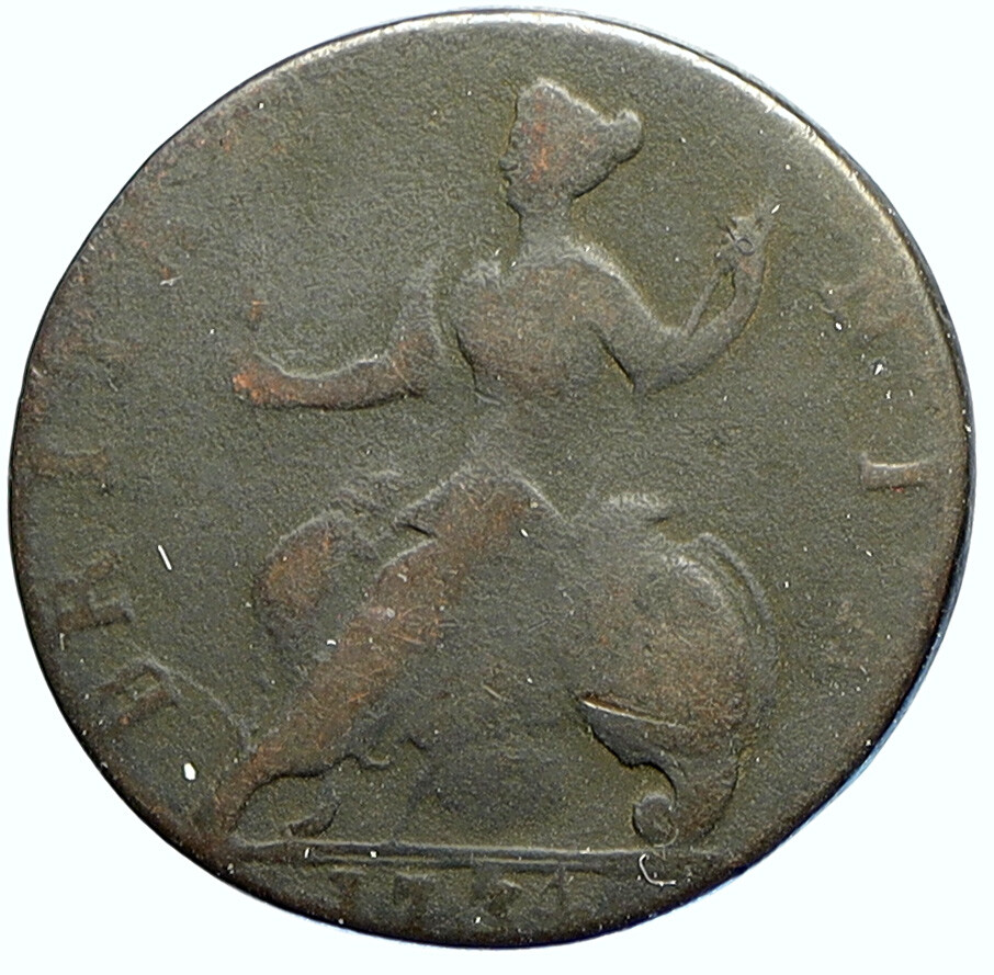 1734 GREAT BRITAIN UK British King GEORGE II Old Antique 1/2 Penny Coin ...
