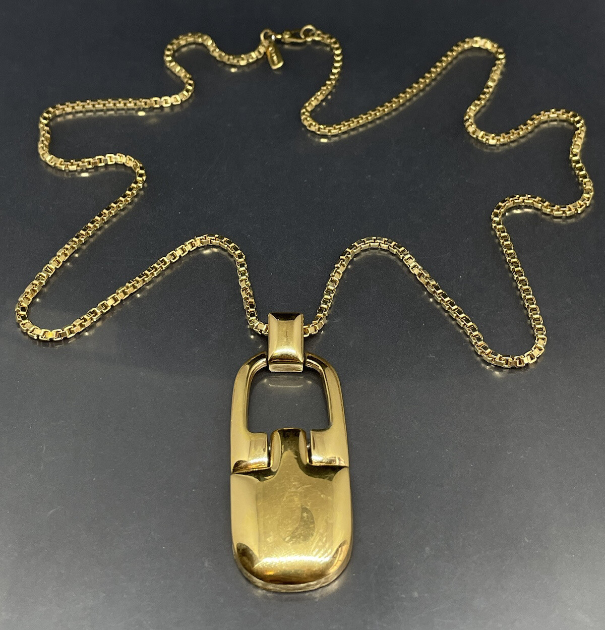 Vintage Monet Long Necklace Pendant Gold Tone Box Chain 30 in Signed | eBay