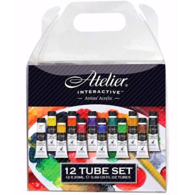 Atelier Interactive 12 Colours x 20ml Artists Acrylic Paint Tubes Set ...