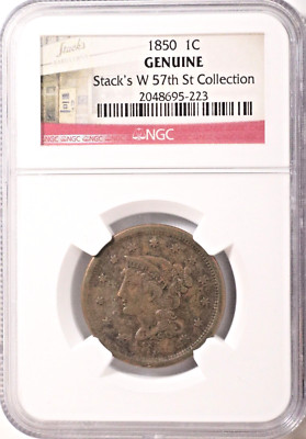1850 Large Cent Braided Hair Stack's W 57th St Collection | eBay