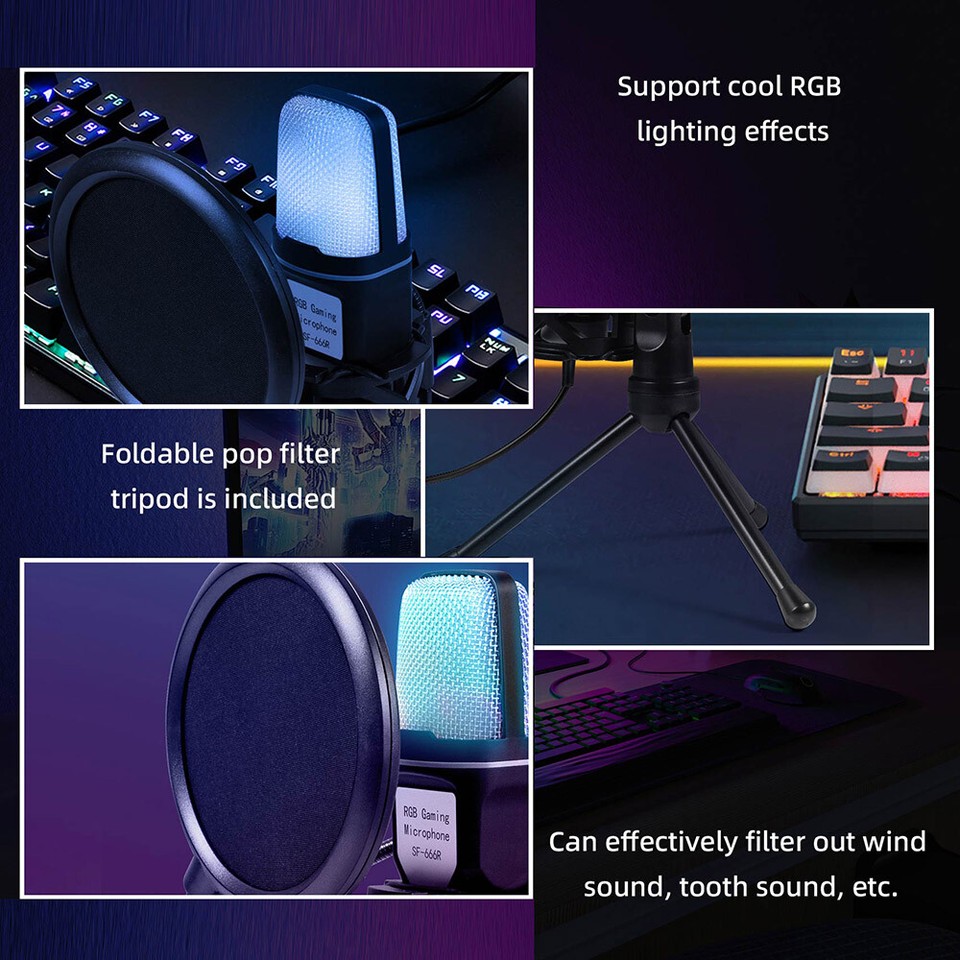 RGB USB Condenser Recording Microphone Pop Filter Mic for PS4 PS5 PC ...