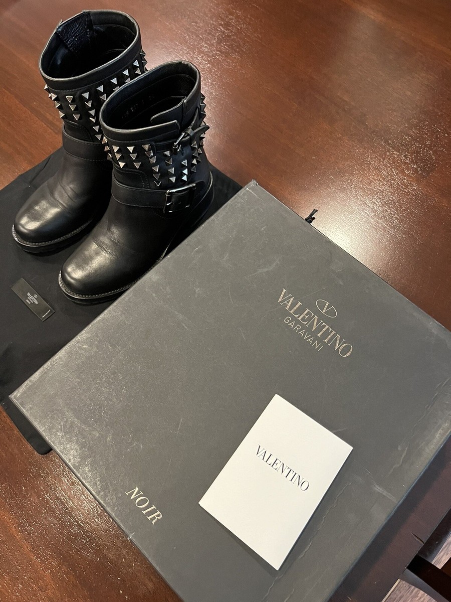 Women Valentino Rockstud Biker Leather Ankle Boots Black Women Valentino Rockstud Biker Leather Ankle Boots Black