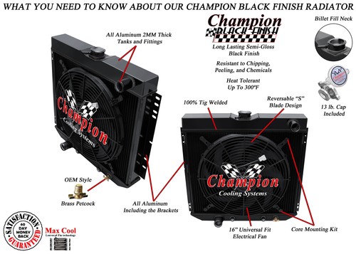 ER 3 Row Black Radiator Lowhose Driver 20",16" Fan-1966-1968,1971-1973 ...