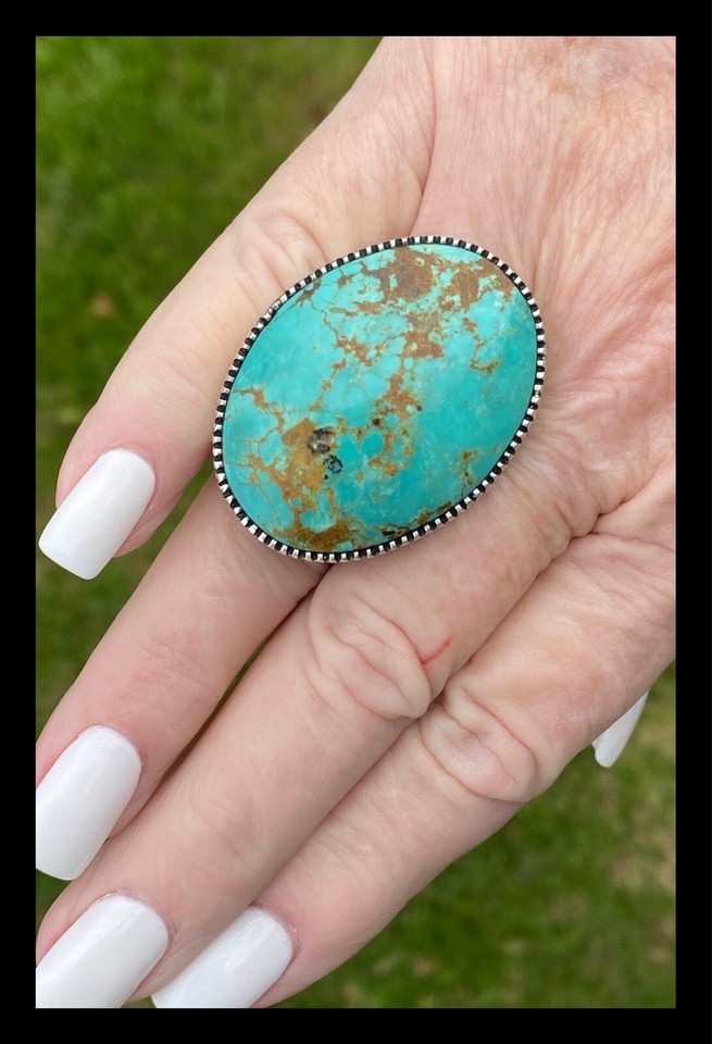 NAVAJO~HUGE ~KINGMAN TURQUOISE ~SINGLE STONE~RING~ROBERT LIVINGSTON | eBay