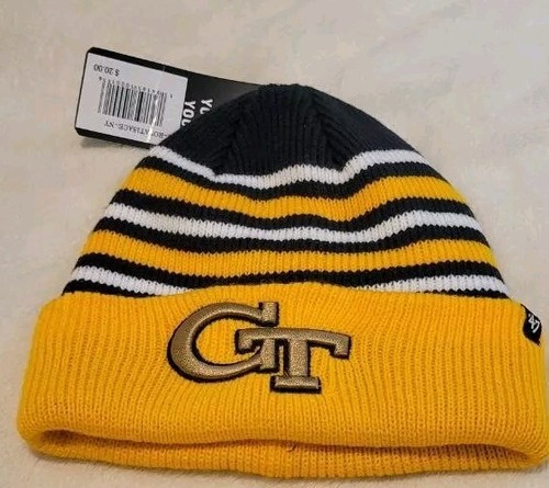 47 BRAND BEANIE GEORGIA TECH HAT NEW WITH TAGS CUFFED STRIPES YELLOW ...