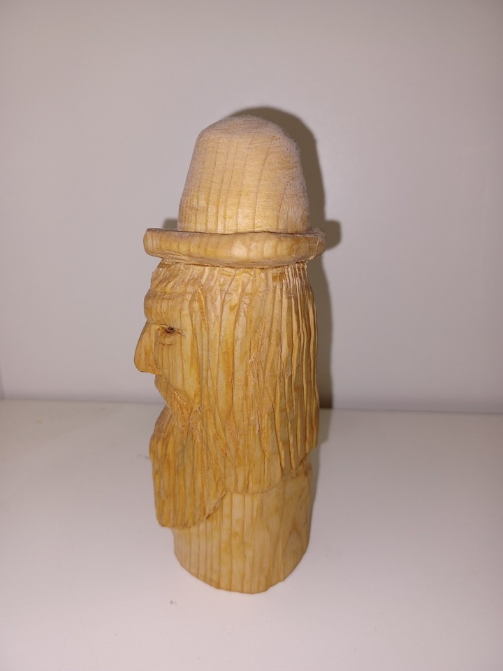 Hand carved rustic face decor from basswood design with derby hat ...