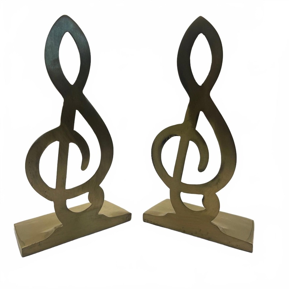 Vintage Solid Brass Treble Clef Music Note Bookends, Pair | eBay