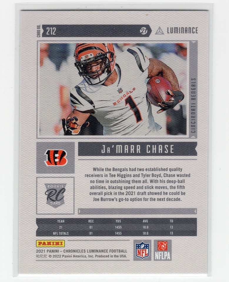 JaMarr Chase 2021 Panini Chronicles Luminance Pink Rookie Card #212 | eBay