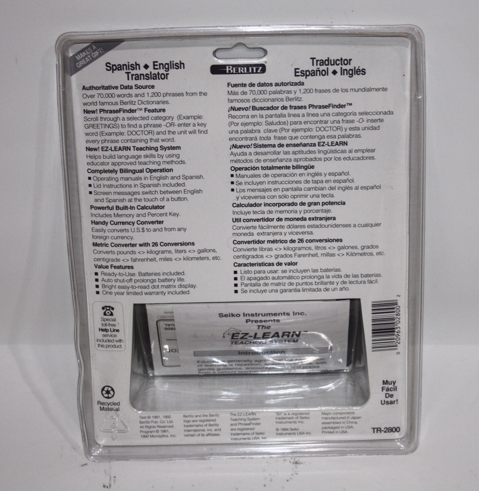 Berlitz Seiko Instruments SII Spanish - English Translator TR-2800 ...