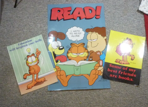 Lot of 3 Vintage Read Library Garfield Posters Books Reading Classroom ...
