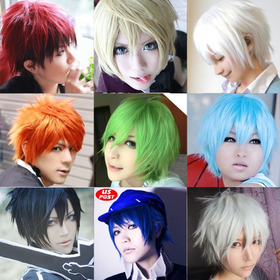 US Popular Short Anime Cosplay Wig 100% Synthetic Hair Thick Straight ...