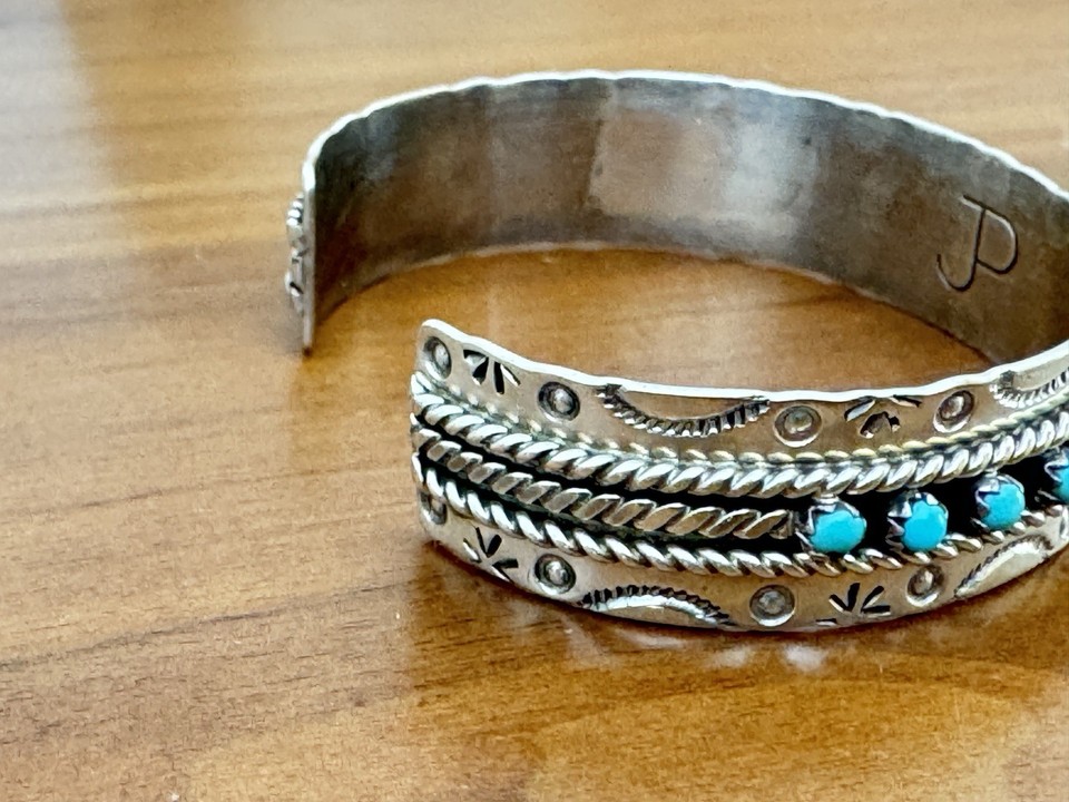 Jason & Pearl Ukestine Zuni Sterling Silver Turquoise Cuff Bracelet ...