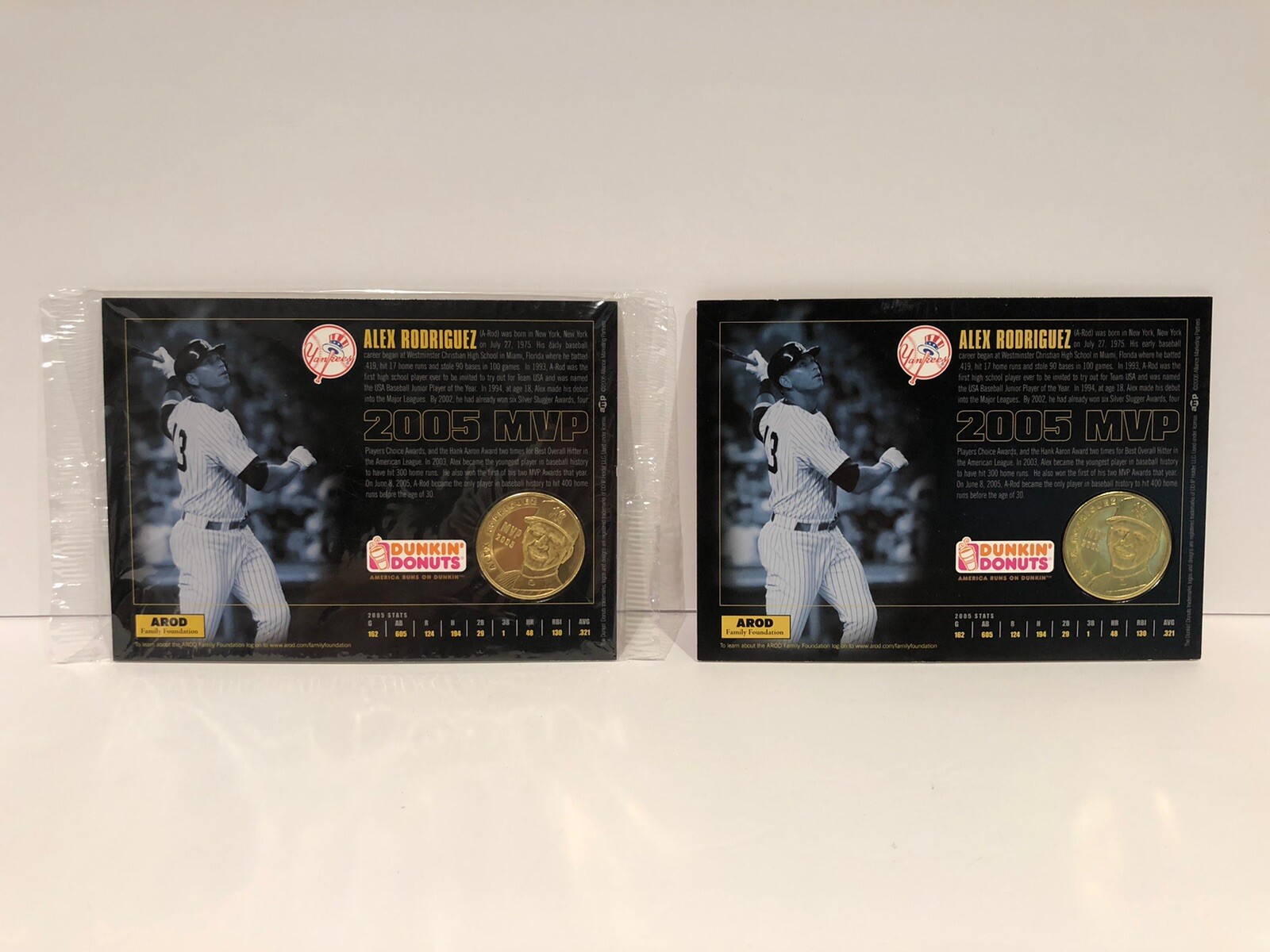 ALEX RODRIGUEZ 2005 MVP DUNKIN DONUTS LIMITED EDITION COIN SETS ON CARD ...
