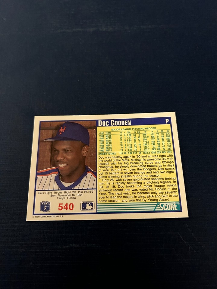 1991 Score Baseball Dwight Gooden #540 Set Break NM | eBay