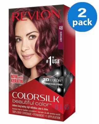 Revlon Colorsilk Permanent 3D Dye BURGUNDY Hair Color With Keratin #48 ...