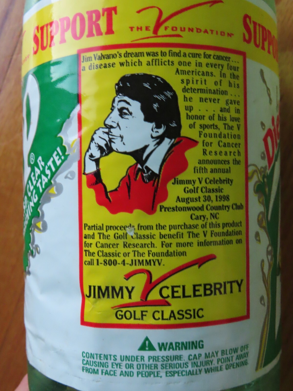 Rare 1996 Support the "JIMMY V" VALVANO Foundation DIET 7Up 2 Litter ...