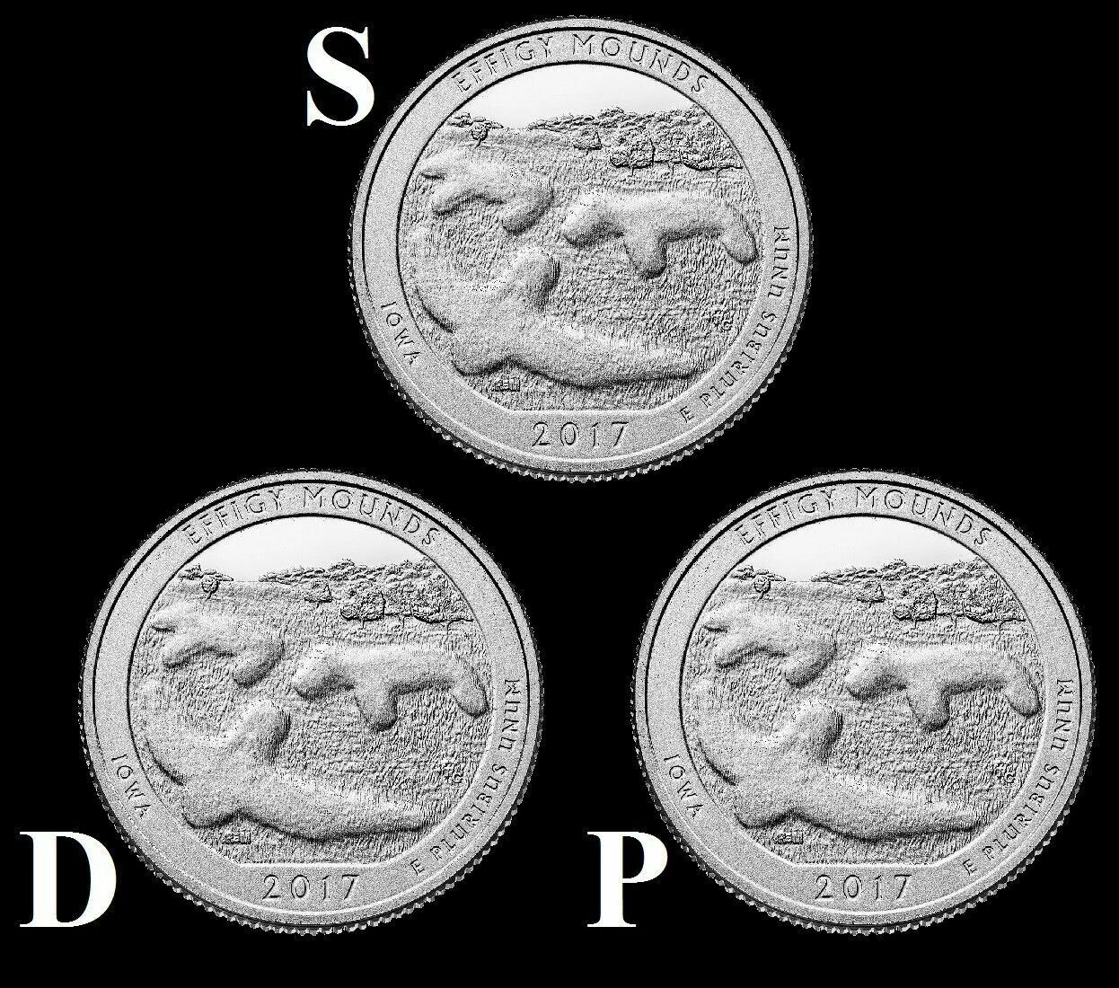 2017 D,P,S Effigy Mounds NM Quarters Iowa "Brilliant Uncirculated" ATB ...