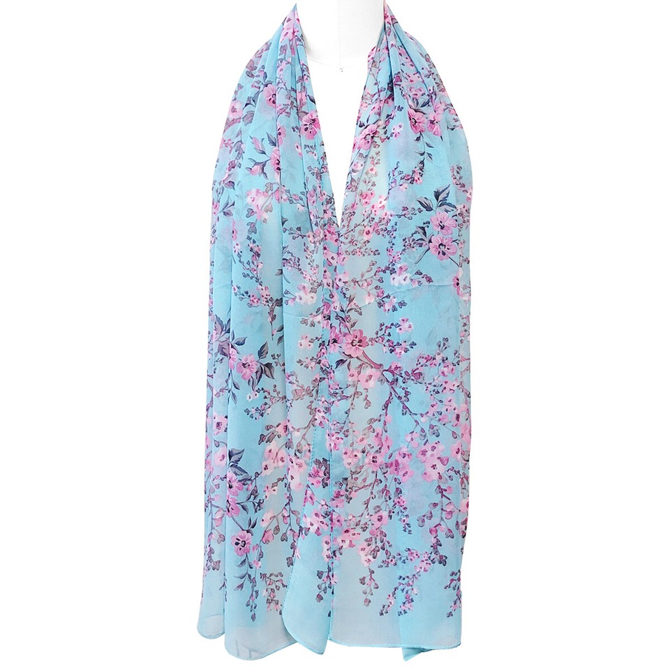 Wrapables Lightweight Floral Spring Chiffon Scarf, Floral Blue | eBay