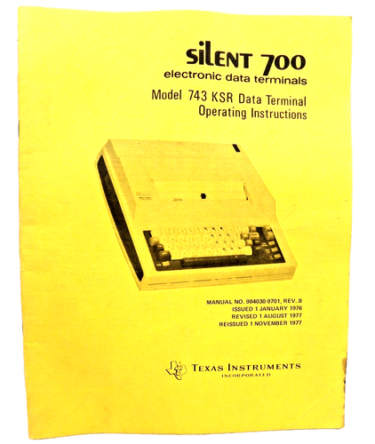 1976– Texas Instruments (TI) Silent 700 Data Terminals – Model 743 KSR ...