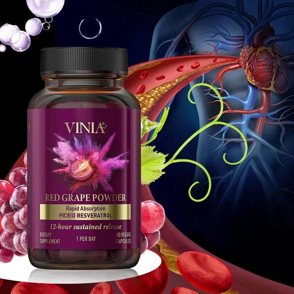 (2 Packs) Vinia Red Grape Powder Rapid Absorbtion Piceid Resveratrol ...