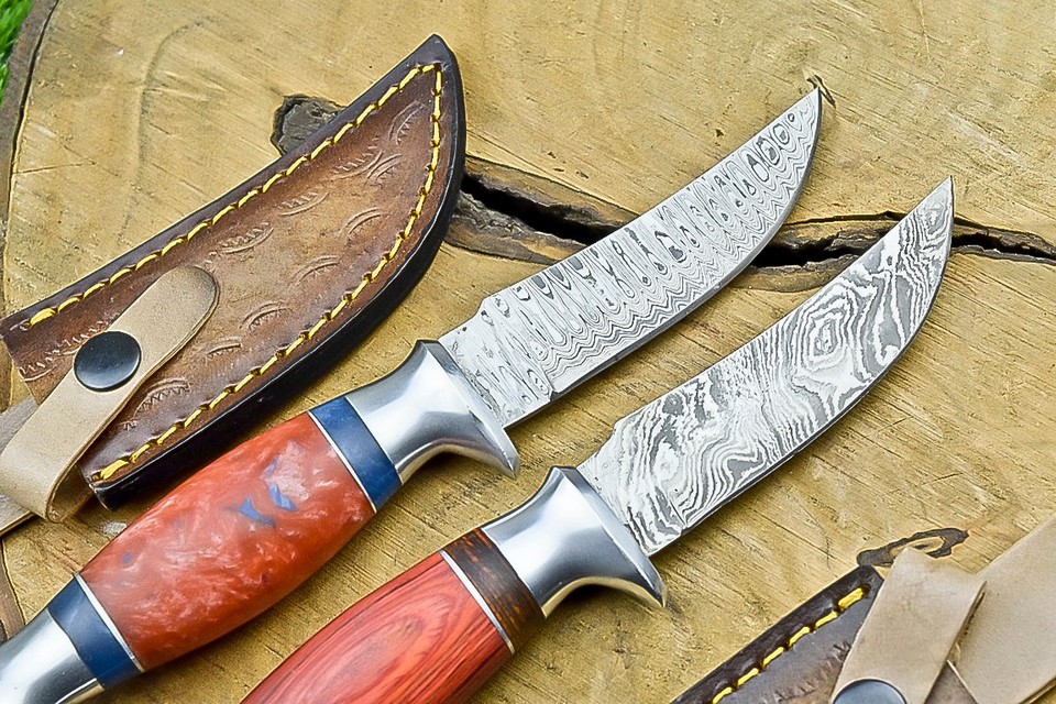 2 PCS Handmade Damascus Hunting Knives – Skinning & Camping Knife Set ...