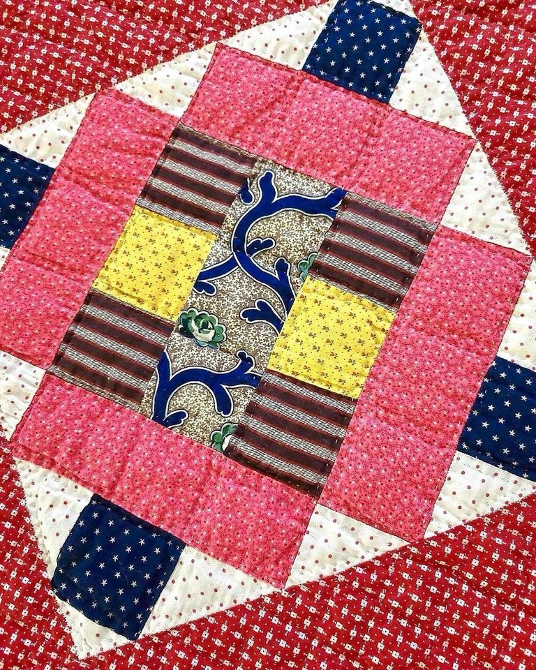 Antique 1860s Turkey Red, Green & Prussian Blue Album Quilt Civil War ...
