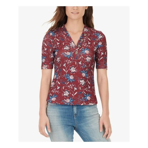 William Rast Women's Winetasting Floral Erica Henley Neck Blouse Top ...