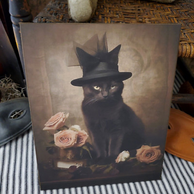 HALLOWEEN PARTY HAT CAT ROSES SHABBY PRIMITIVE VINTAGE COLONIAL OLD ...
