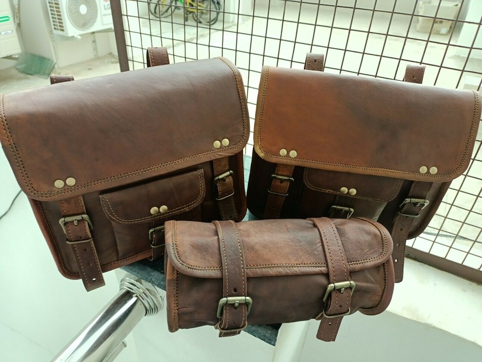Goat Leather Motorcycle Bag Genuine Satchel Bags Complete Set Combo ...