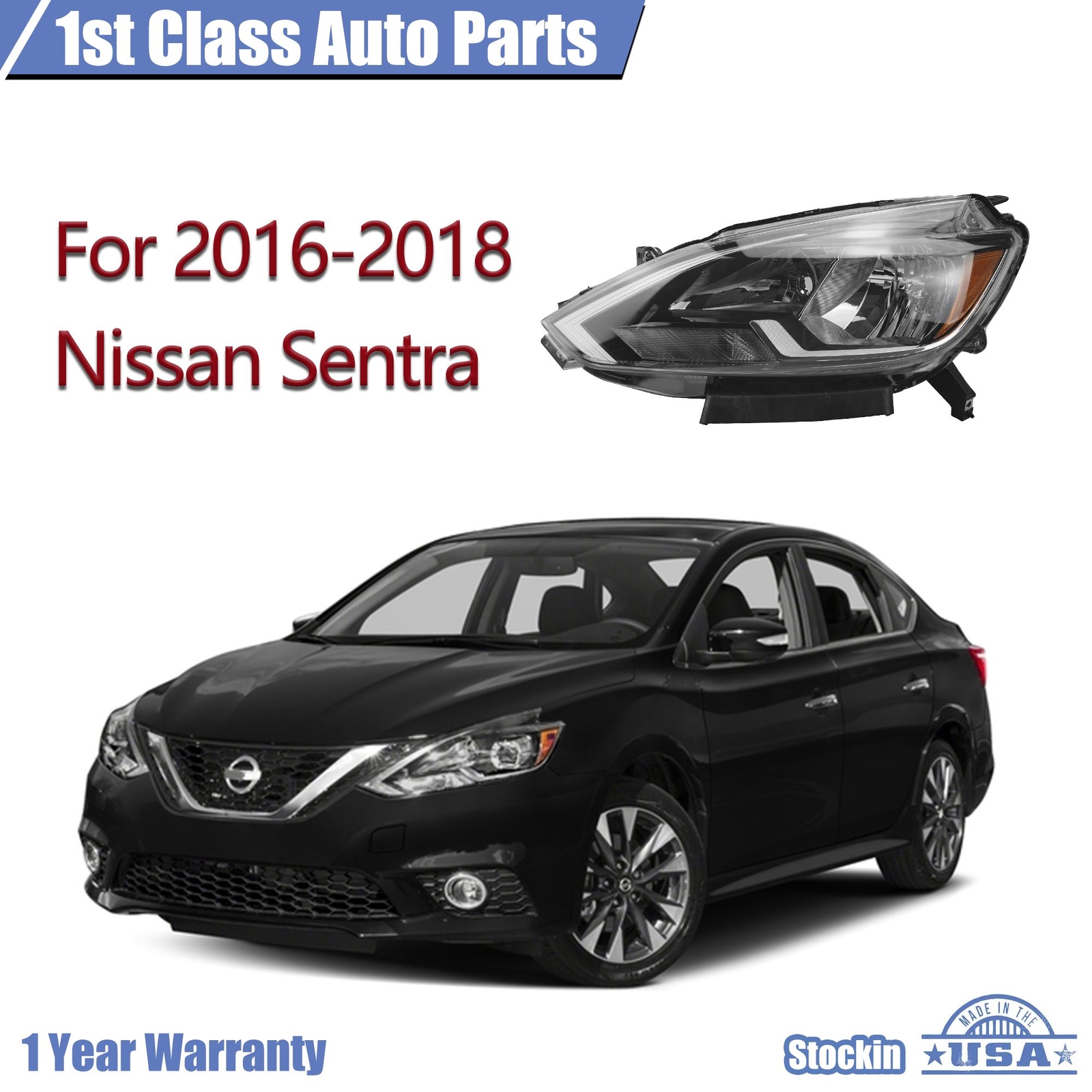 Left Driver Side Halogen Headlight For 2016 2017 2018 Nissan Sentra ...