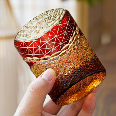 Red Hand-cut Whiskey Glasses Crystal Edo Kiriko Glass Cup With Gift Box ...