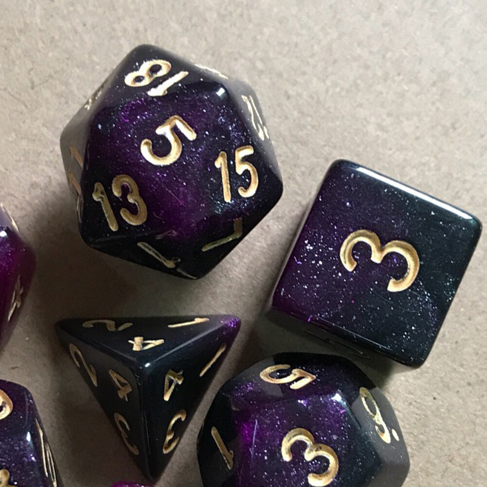 7pcs/Set Dichromatic Dice Digital Polyhedron Starry Sky Dice (Black ...