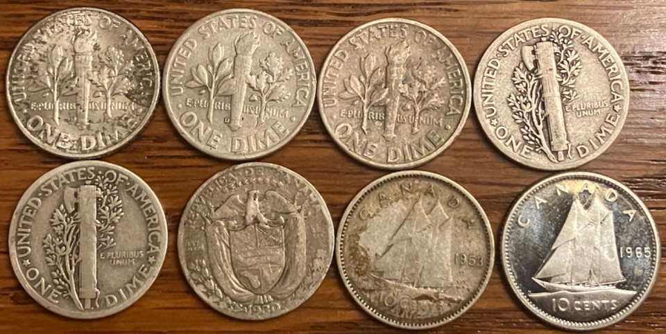 8 Vintage World Silver Dimes, Obsolete Foreign Junk Silver Coins | eBay