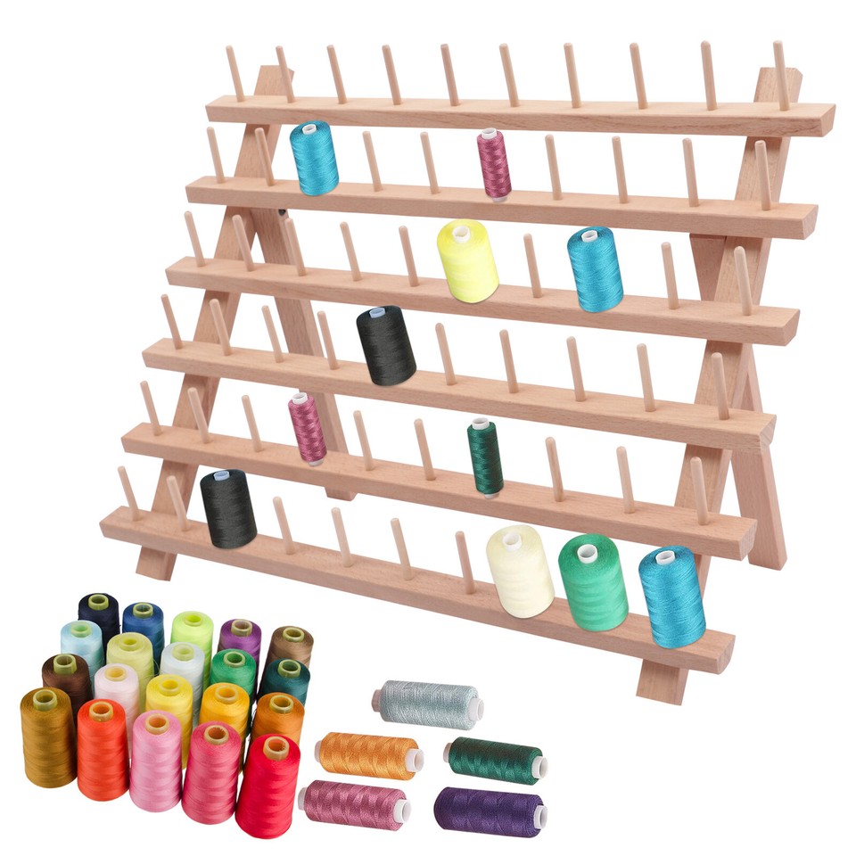 60 Spools Thread Rack Wooden Sewing Embroidery Craft Spool Storage ...