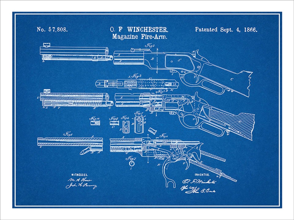 1866 Winchester Lever Action Rifle Patent Print Art Drawing Poster | eBay