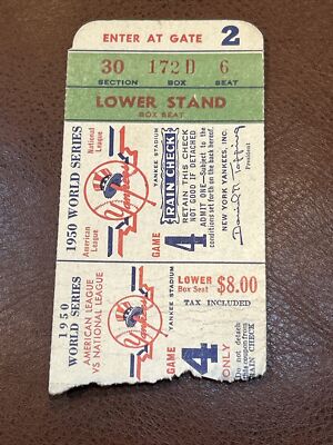 1950 World Series Game 4 Ticket Phillies at New York Yankees Clincher ...