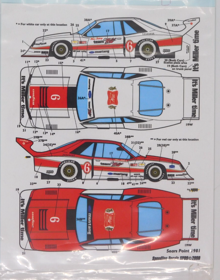 Decal Speed Line IMSA Ford Mustang 1981 1:24 SPD9 Its Miller Time Sears ...