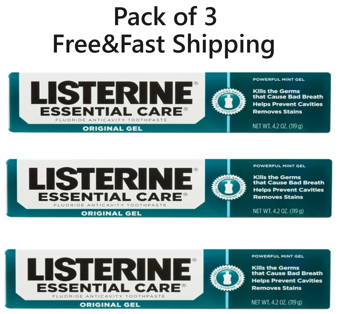 Listerine Essential Care Original Gel Fluoride Mint Toothpaste, 4.2 oz ...