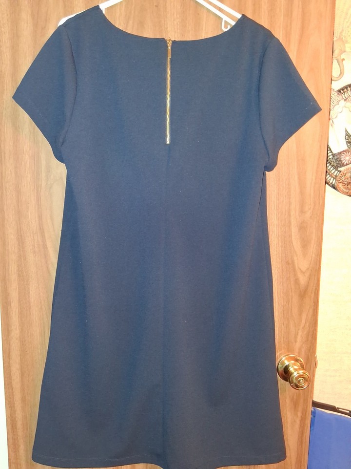 Navy Blue Shift Dress With Front Pockets Size 16 By Rn Studio | eBay