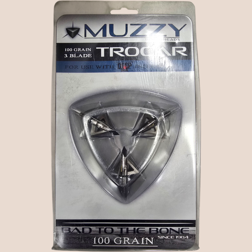 Muzzy 100 Grain 3-Blade Trocar Broadhead Fixed Blade Archery Hunting ...