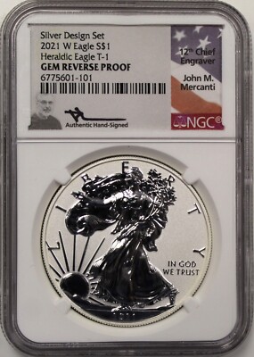 2021 W Rev Proof Silver Eagle T-1 Silver Design Set NGC GEM REV PROOF ...