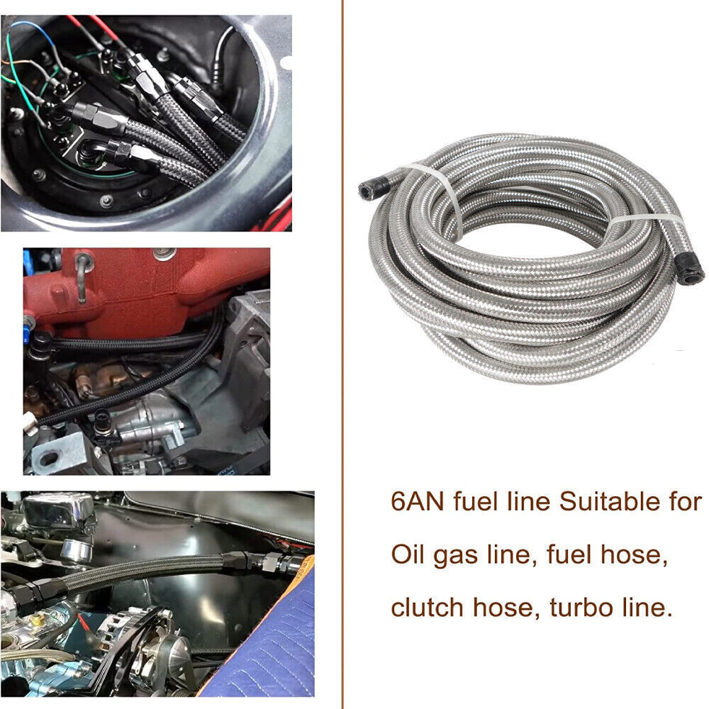 AN6 -6AN AN-6 3/8 Fitting Stainless Steel Braided Oil Fuel Hose Line ...