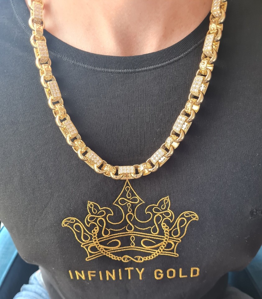 Mens 13mm Gypsy Style Chain 9ct Gold Filled Large 30inch Length Belcher ...