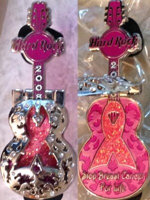 Hard Rock Cafe ONLINE 2008 Breast Cancer Awareness GUITAR PIN w/Ribbon ...