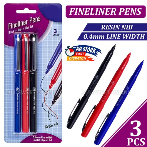 3pcs Micro Pen Fineliner Pen 0.4mm Fine Point Line Resin Nib Black Red ...