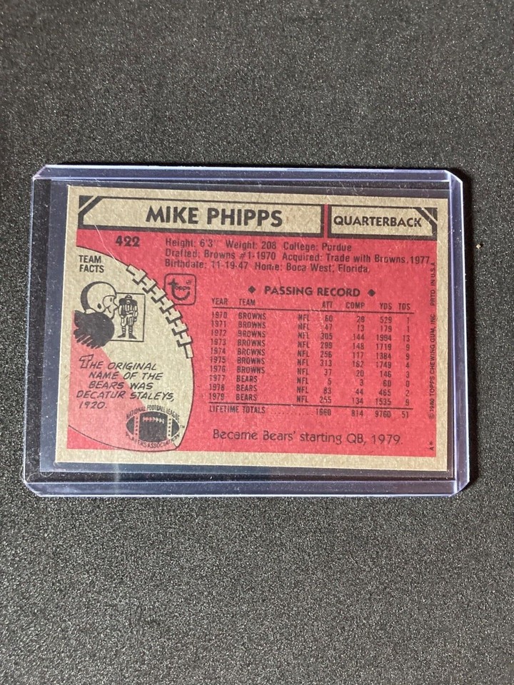 1980 Topps Football Card Mike Phipps Chicago Bears #422 | eBay
