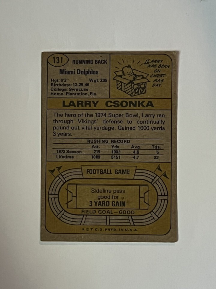 LARRY CSONKA 1974 TOPPS MIAMI DOLPHINS ALL PRO FOOTBALL CARD #131 Ex | eBay