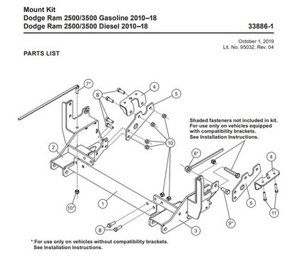 Western Ultramount 10-18 Dodge Ram 2500/3500 4x4 33886-1 2 Snowplow ...