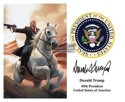 PRESIDENT DONALD TRUMP RIDING A WHITE STALLION PRESIDENTIAL SEAL 8X10 ...