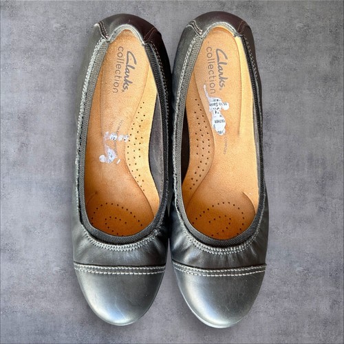 Brand NEW Clarks Women's Meadow Rae Black Leather Casual BALLET FLATS ...